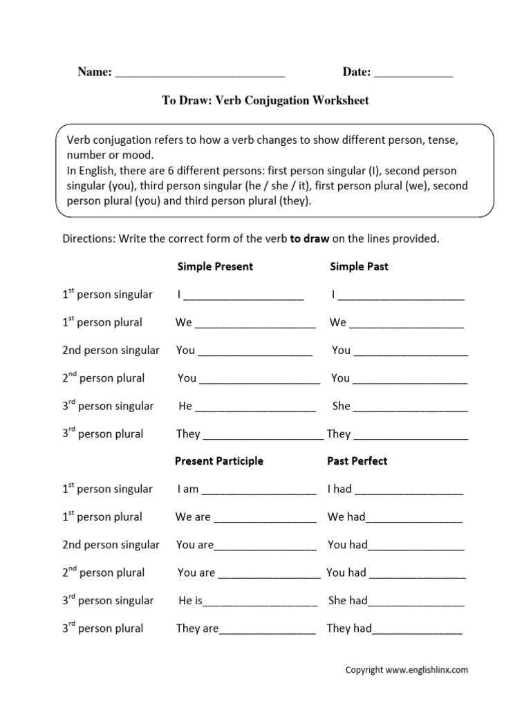 To Draw Verb Conjugation Worksheet | PDF