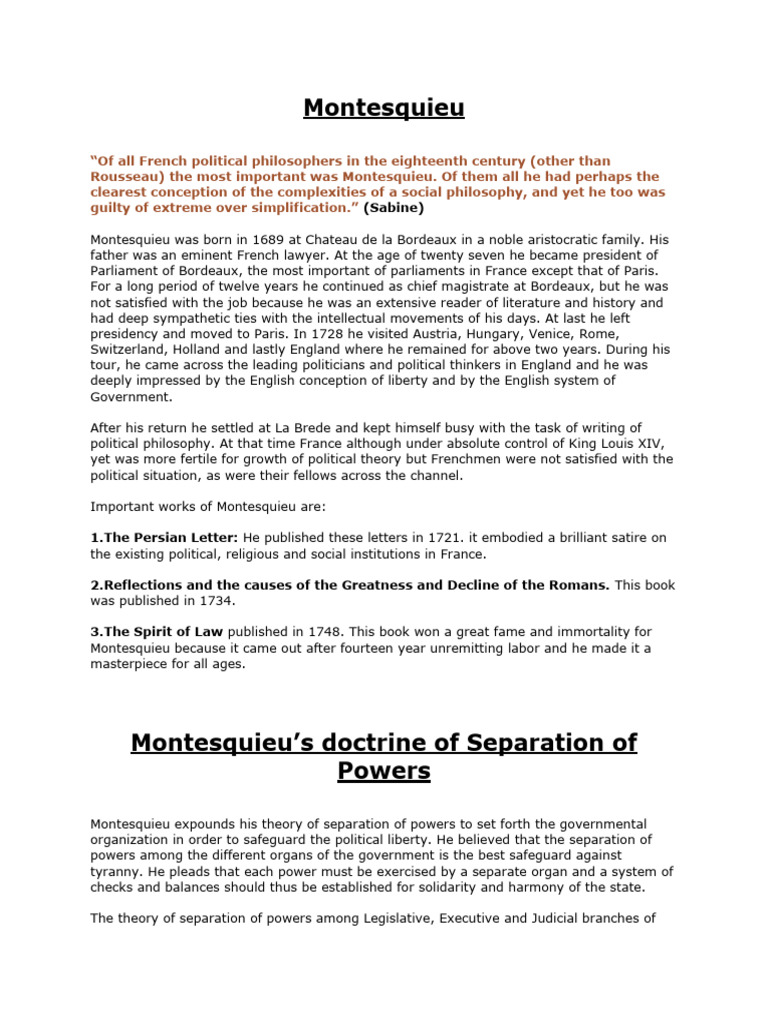 Montesquieu | PDF | Separation Of Powers | Government