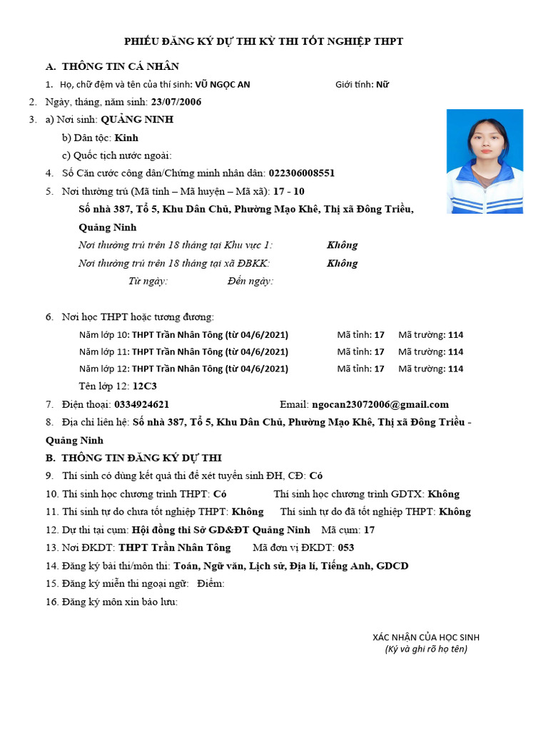 DanhsachPhieuDangKy Lop 12C3 1 1 | PDF