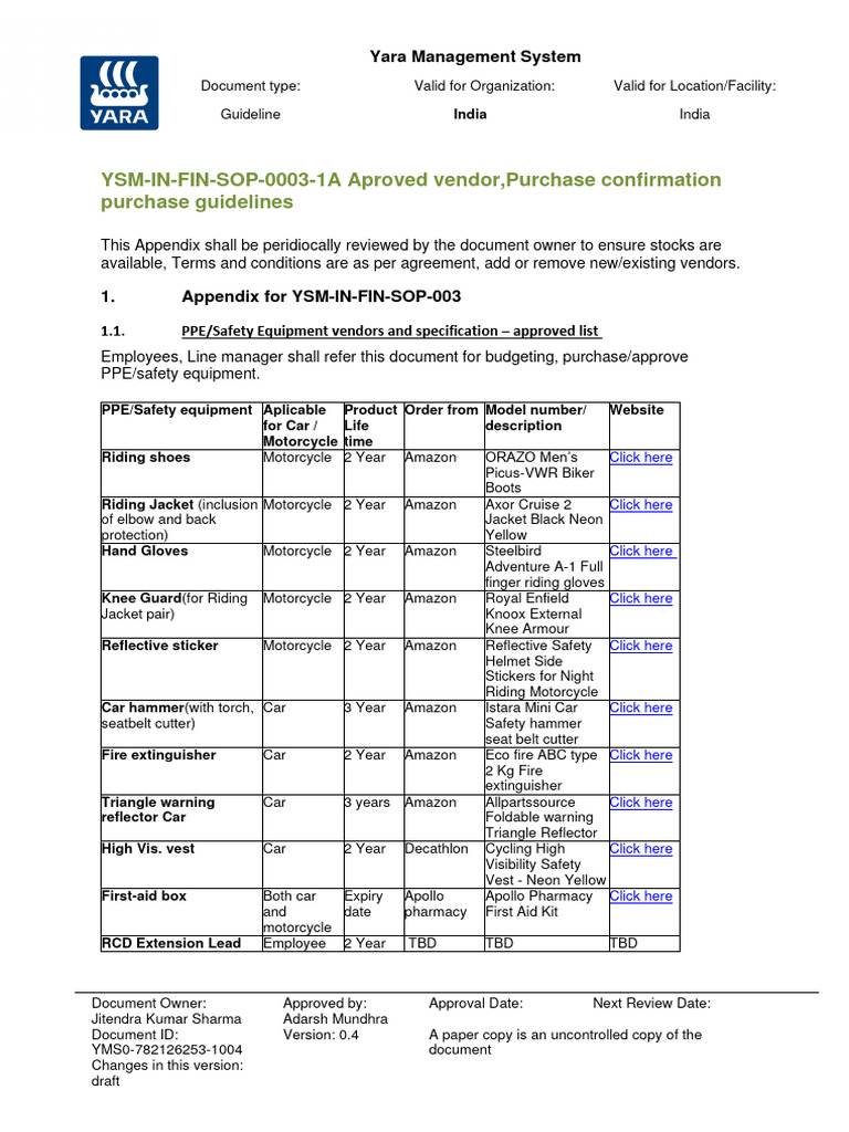 Ysm in Fin Sop 0003 1a - (1) Ppe Link Revised 3 | PDF | Personal Protective Equipment | Vehicles