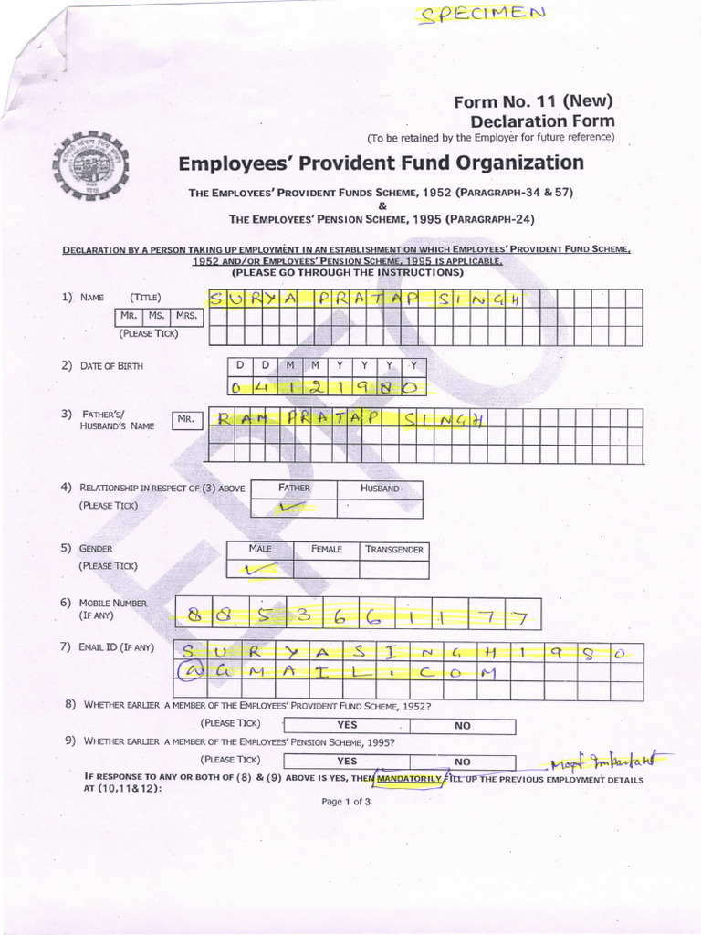 Specimen PF, Esic, 12 BB Formats | PDF