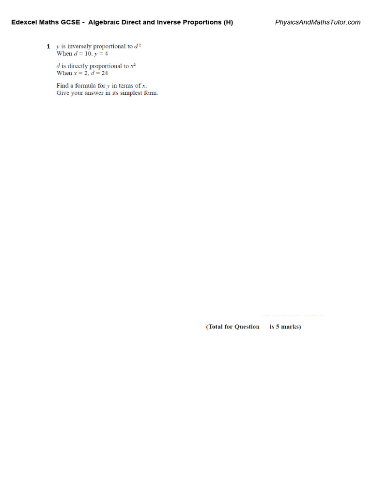 Algebraic Direct and Inverse Proportions (H) QP | PDF