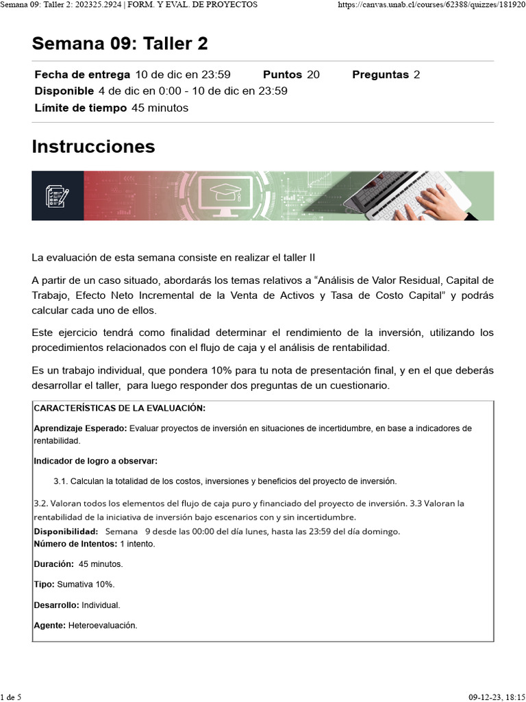 Semana 09 Taller 2 202325.2924 Form. y Eval. de Proyectos c.pdf | PDF | Economias