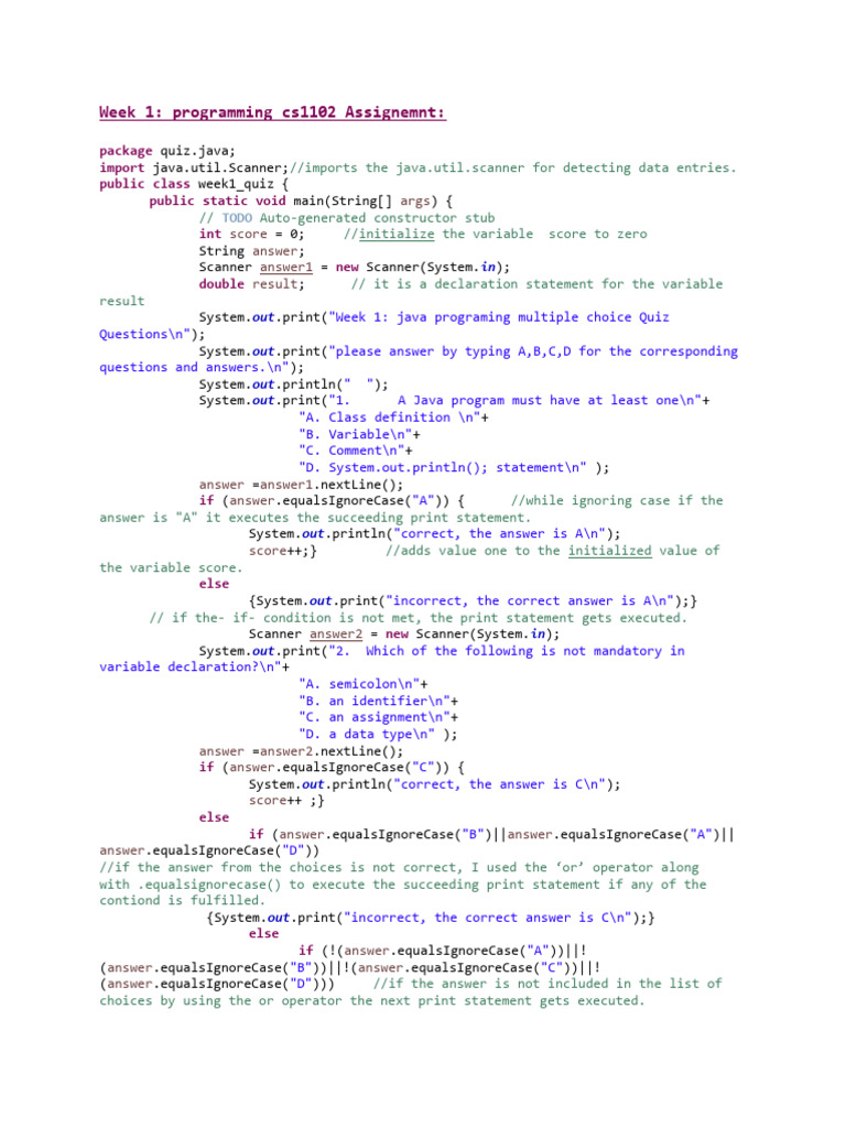 Assignment Week 1 | PDF | Object Oriented Programming | Programming ... Assignment Week 1 | PDF | Object Oriented Programming | Programming ...