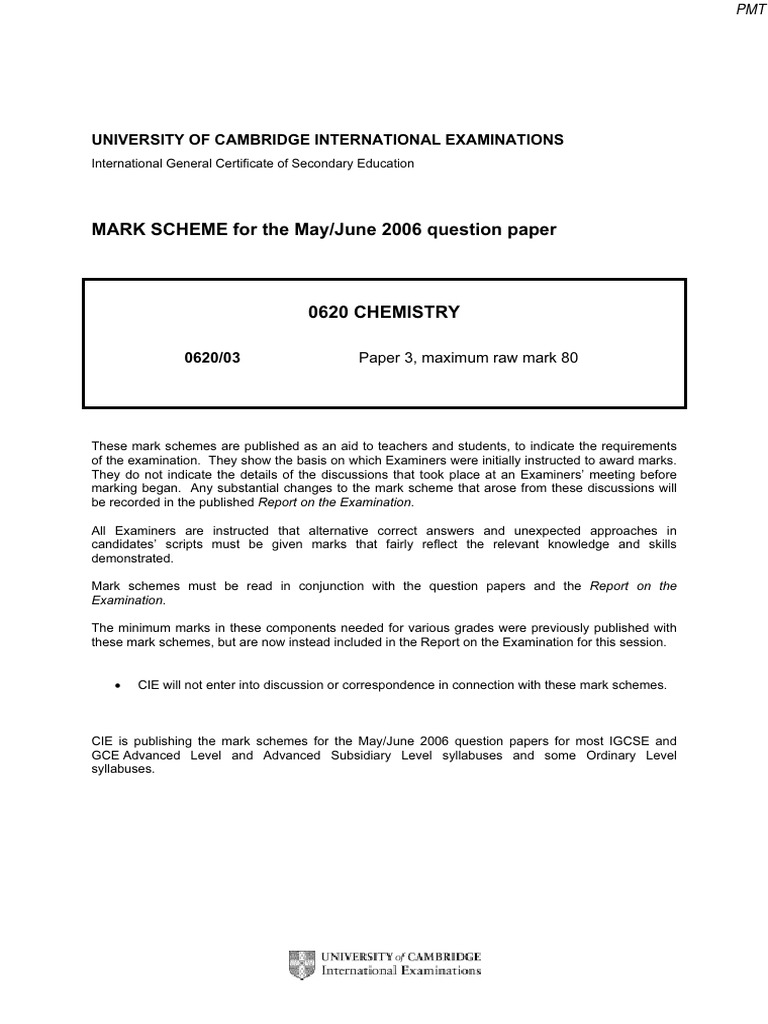 June 2006 MS - Paper 3 CIE Chemistry IGCSE | PDF | Chemistry | Chemical ...