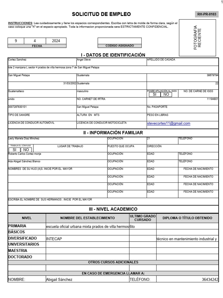 Solicitud de Empleo 2024 | PDF | Empleo | Bancos