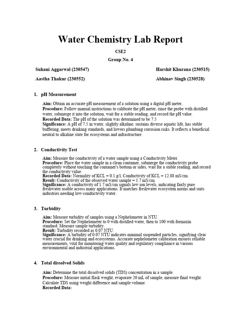 Water Quality Analysis Lab Report | PDF | Alkalinity | Ph