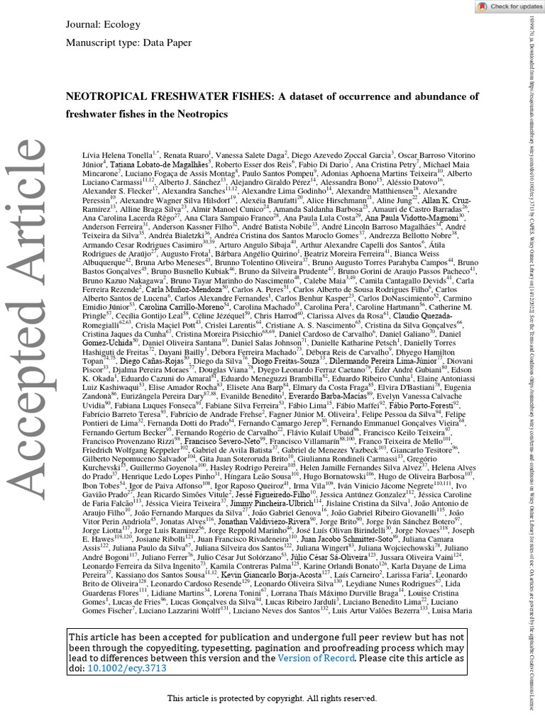 Ecology - 2022 - Tonella - NEOTROPICAL FRESHWATER FISHES A Dataset of ...