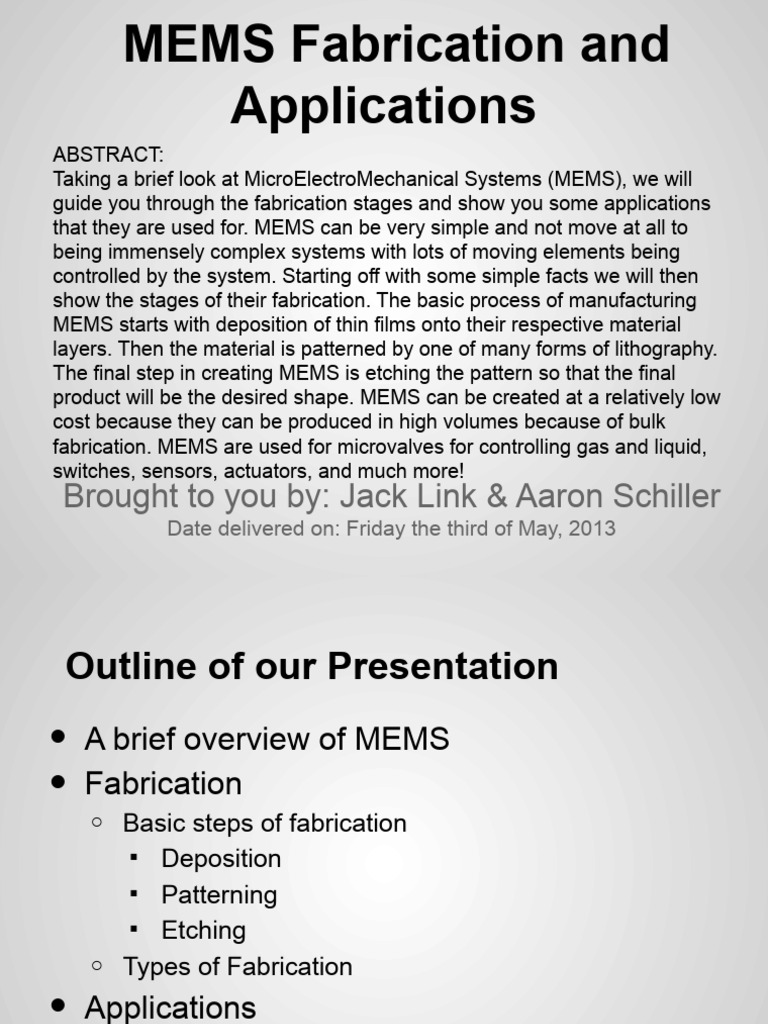 MEMS Fabrication and Applications-Link and Schiller | PDF | Materials | Nanotechnology