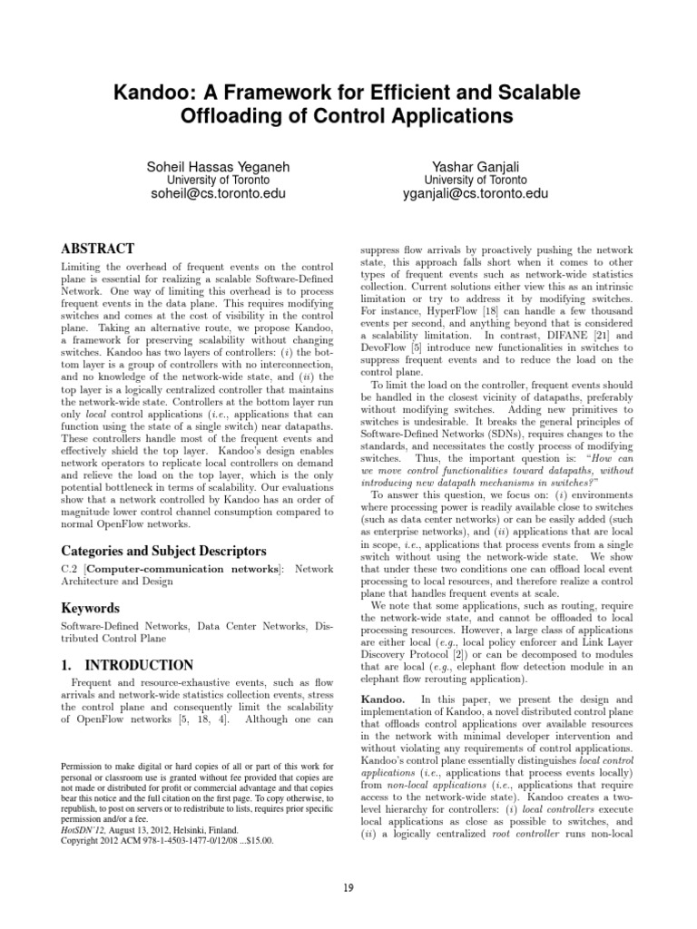 Kandoo - A Framework For Efficient and Scalable Offloading of Control Applications | PDF ...