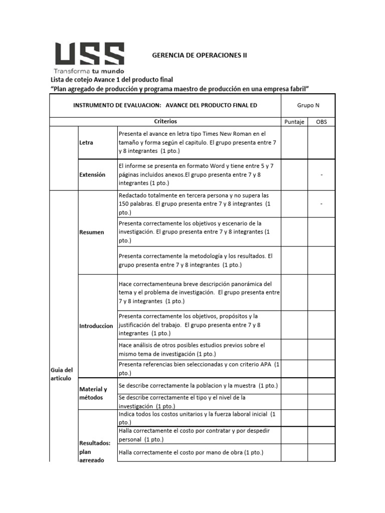 Lista Cotejo Avance 1 Del Producto Final ED Gest Op | PDF | Business