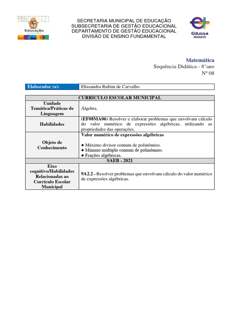 Sd08 Matemática 8º Ano Pdf Matemática Aritmética