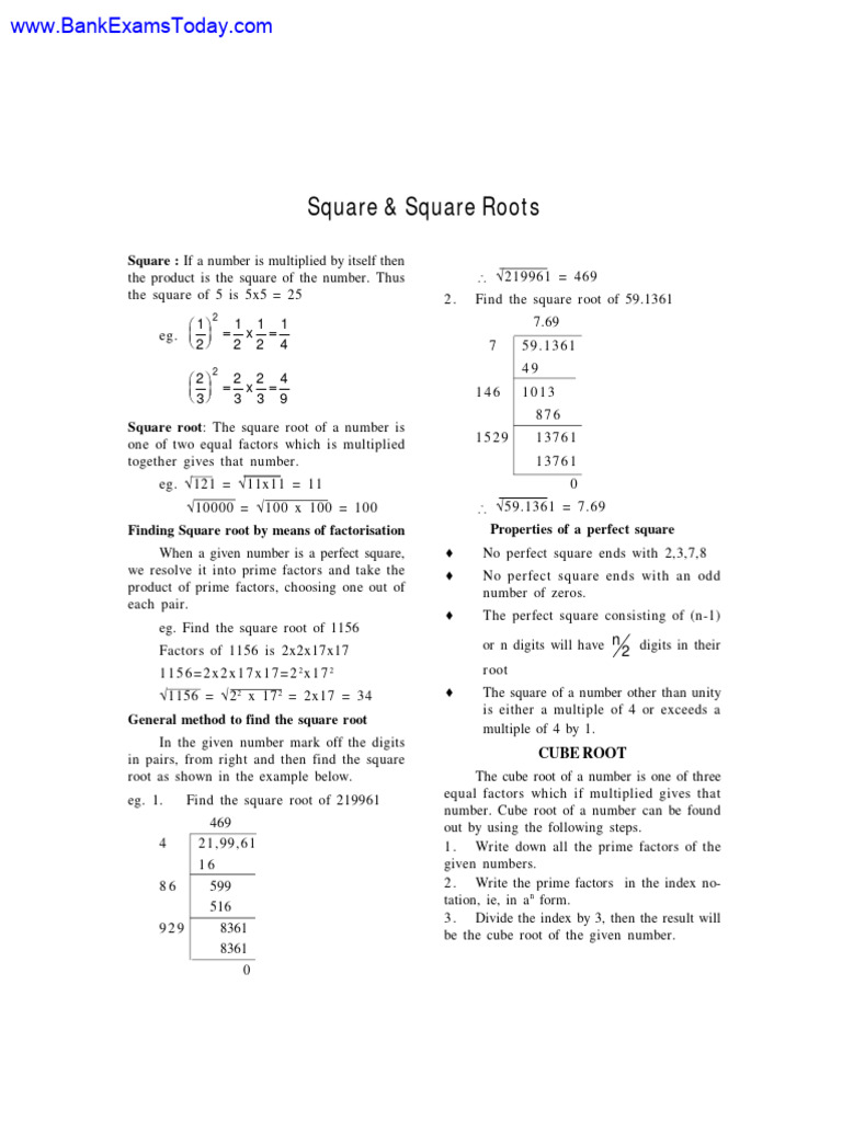 Square-Square-roots Text Marked | PDF | Numbers | Square Root