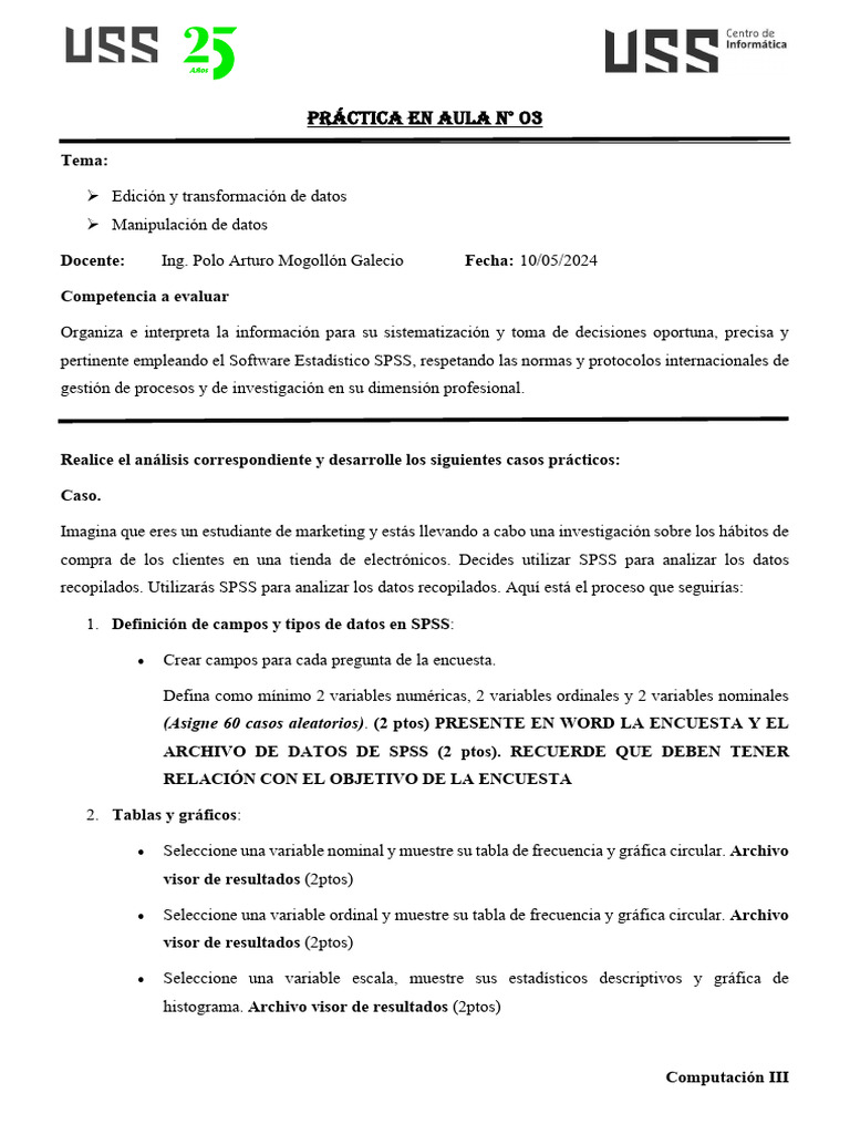 Práctica en Aula #03: (Asigne 60 Casos Aleatorios) | PDF | Spss | Estadísticas