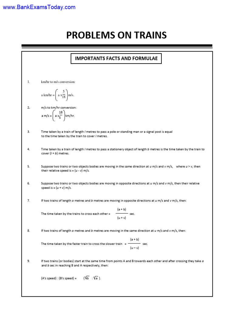 Problems-on-Trains Text Marked | PDF | Speed | Train