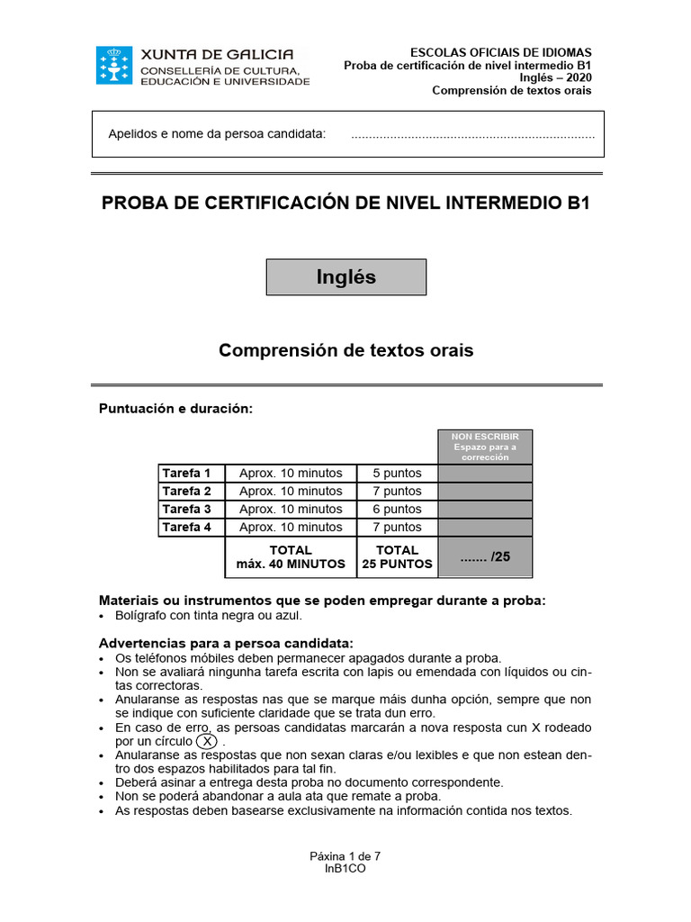 Muestra Examen Inglés Nivel B1 Ctoa | PDF | Foods