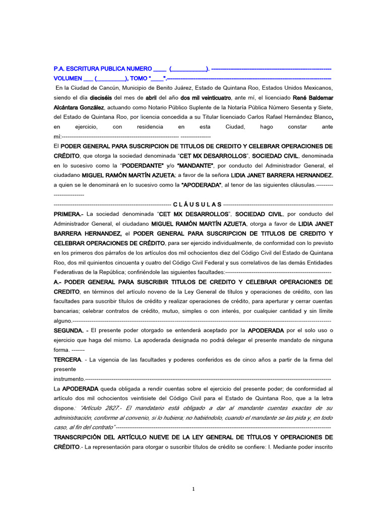Formato de Poder Notarial | PDF | México
