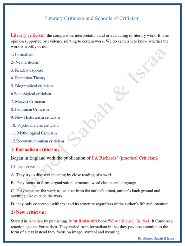 Overview of Literary Criticism Schools | PDF | Id | Liberal Arts Education
