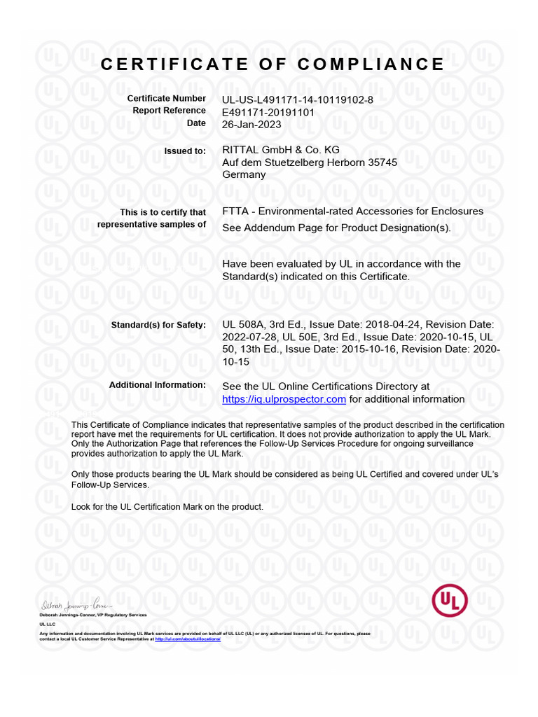 UL Compliance Certificate for RITTAL Products | PDF | Car Body Styles ...