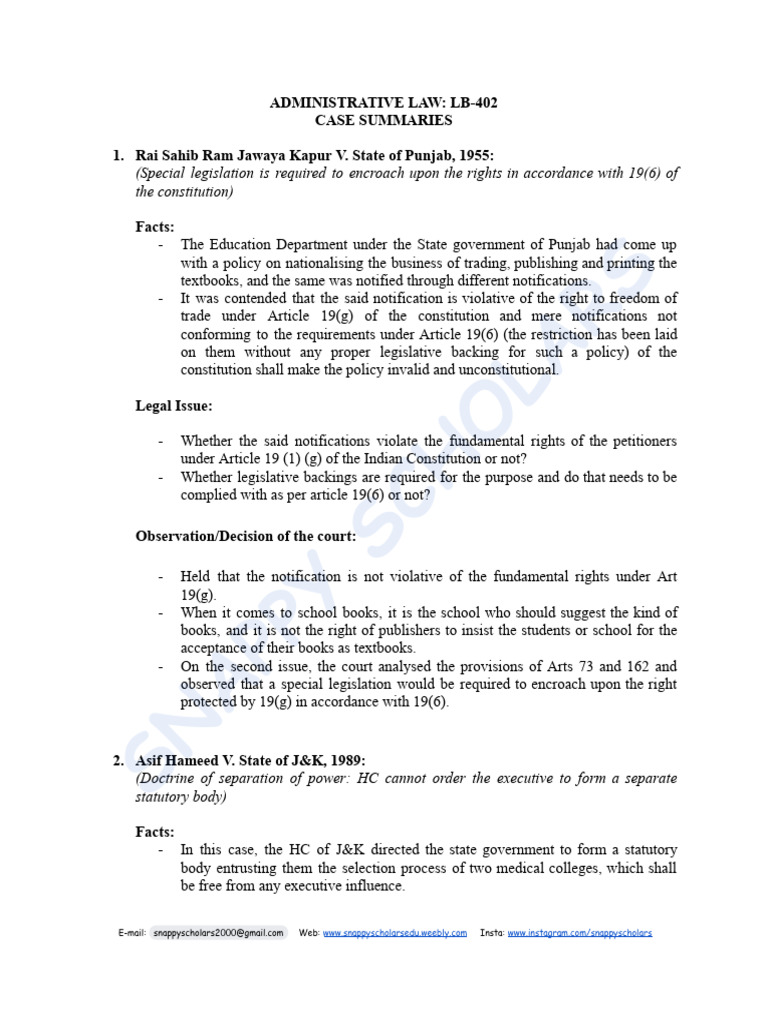 Administrative Law Case Summaries | PDF | Common Law | Constitutional Law