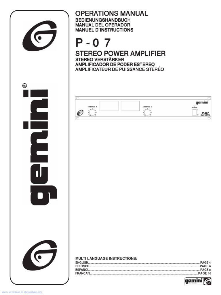 Manual Gemini P-07 | PDF | Ac Power Plugs And Sockets | Amplifier