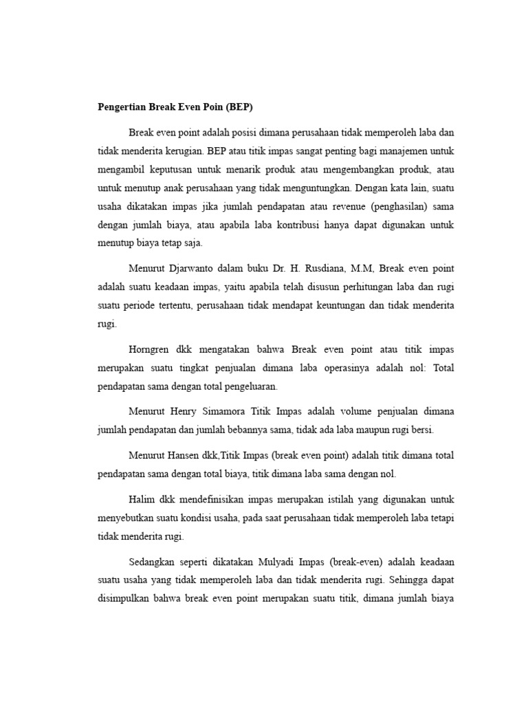 Pengertian Break Even Poin | PDF