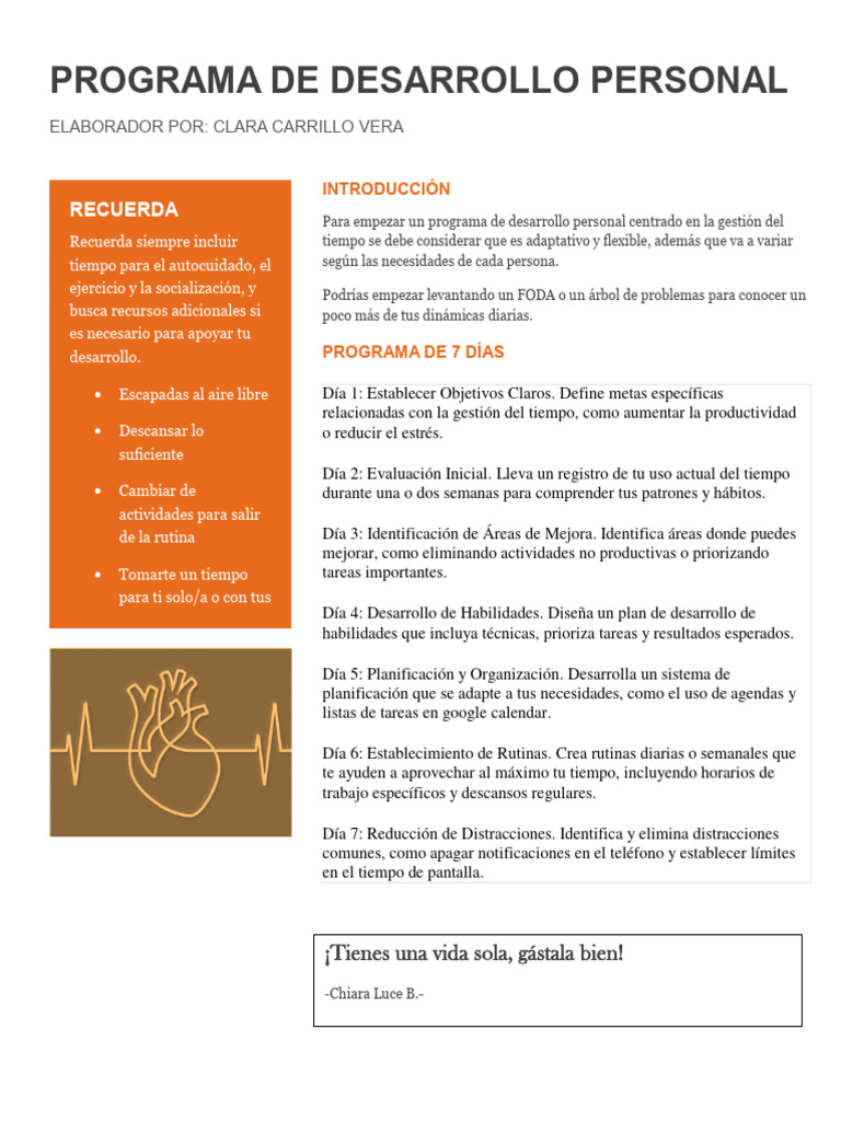 PROGRAMA DE DESARROLLO PERSONAL - Clara Carrillo 2024 | PDF | Gestión ...