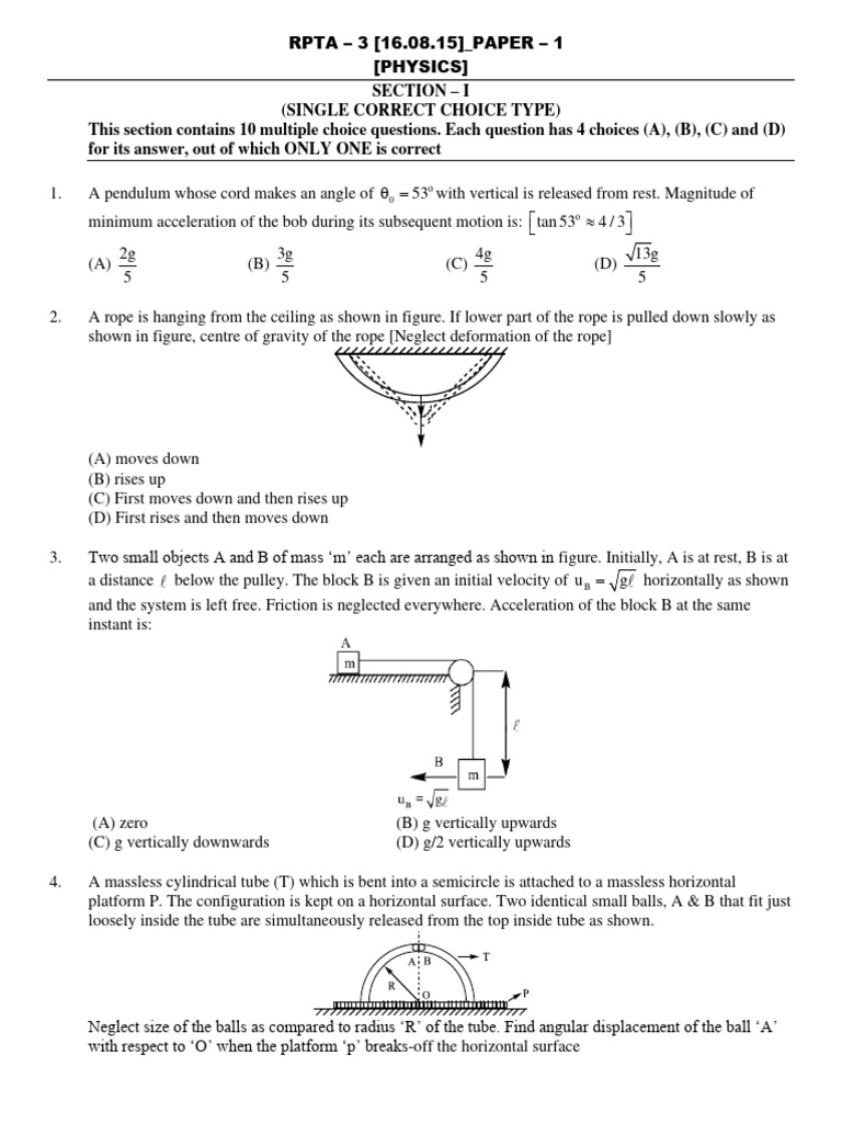 16.08.15 (RPTA - 3) - Paper - 1 | PDF | Force | Physical Quantities