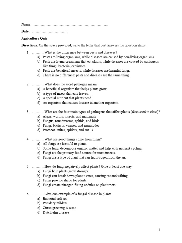 Agriculture Quiz On Fungi and Bacterial Diseases | PDF | Fungus | Bacteria