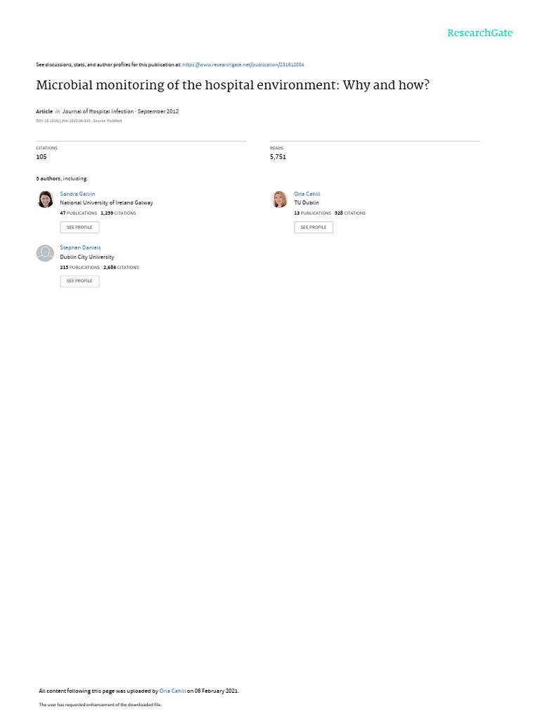 Microbial Monitoring of The Hospital Environment: Why and How? | PDF ...