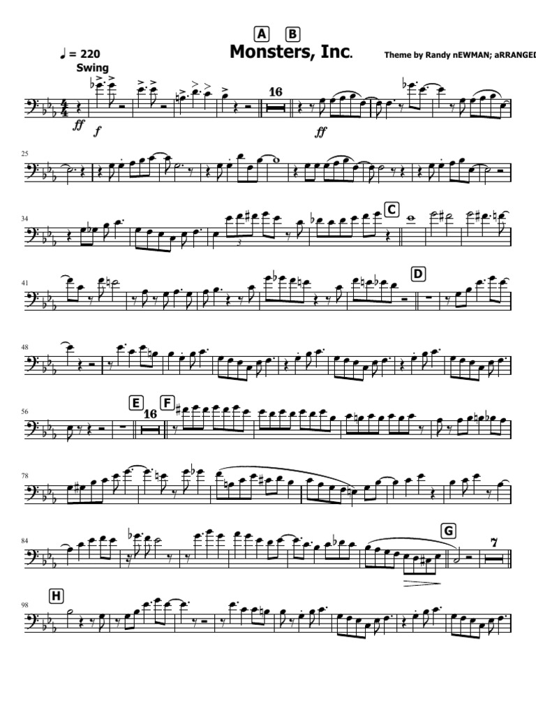 Monsters Inc. Theme For Big Band-Trombone | PDF