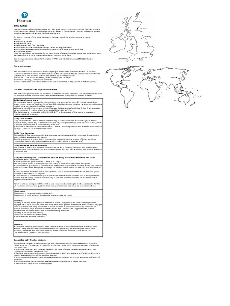 Edexcel GCE As and AL Mathematics Data Set (Including All Data in One ...