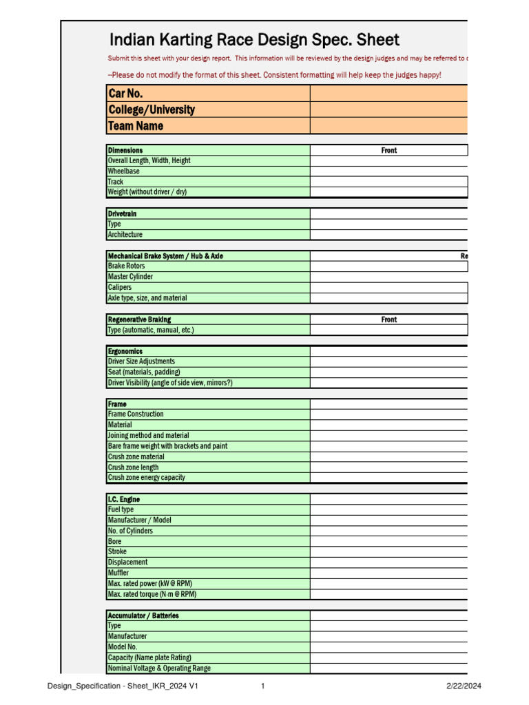 Design - Specification - Sheet - IKR - 2024 | PDF | Brake | Capacitor