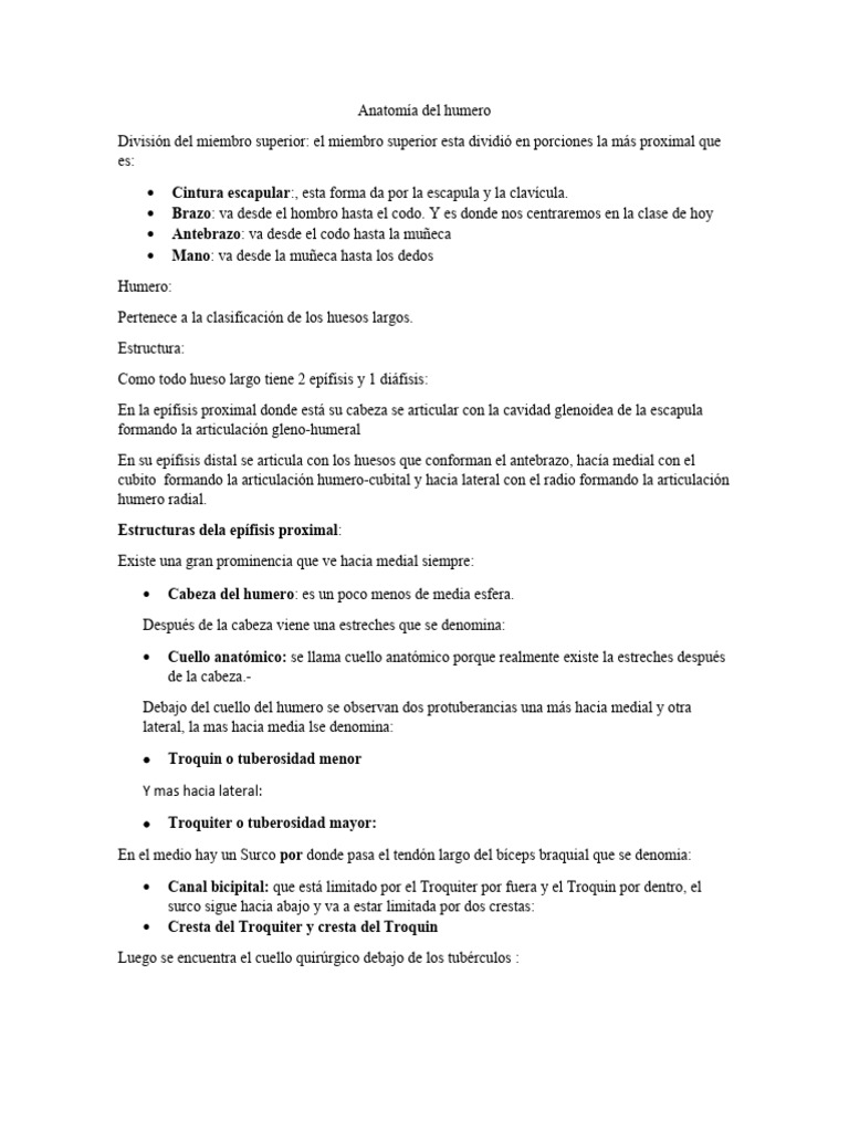 Anatomía del Húmero: Estructura y Funciones | PDF | Codo | Sistema ...