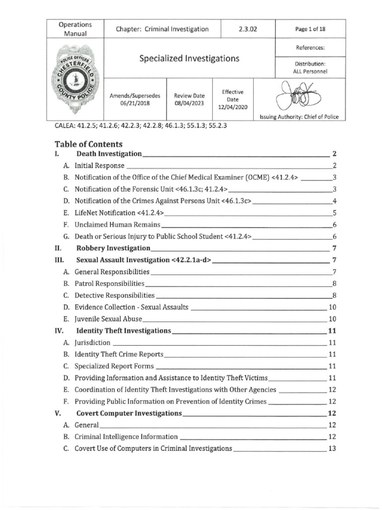 CPD Specialized Investigations SOP With Redactions | PDF