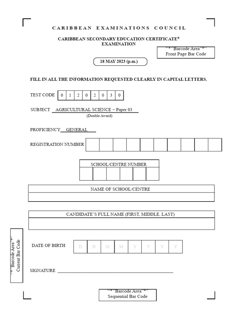 CSEC Agricultural Science MayJune2023 p3 | PDF | Seed | Barcode