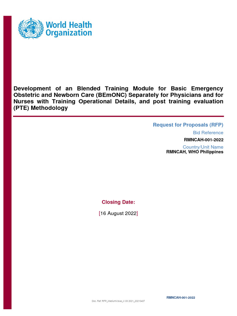 RFP - BEmONC and Post Training Methodology | PDF | World Health ... RFP - BEmONC and Post Training Methodology | PDF | World Health ...