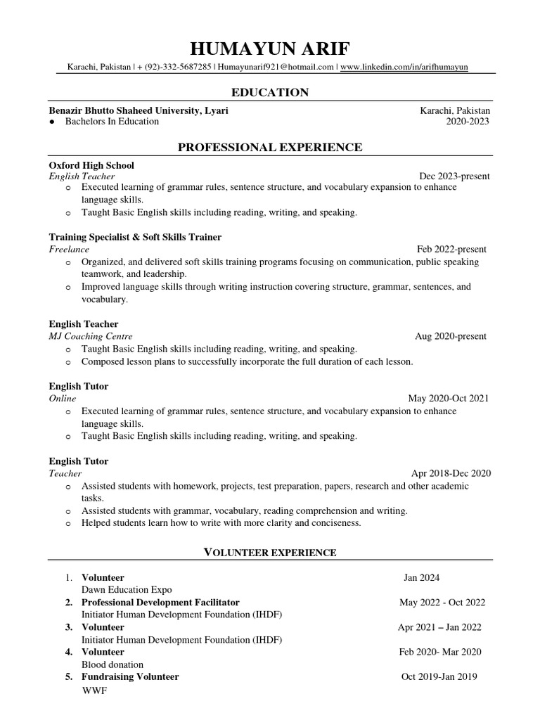 Humayun Arif: Education | PDF | Teachers | Behavior Modification