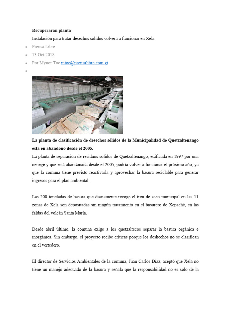 Plantas de Tratamiento de Desechos Solidos | PDF | Residuos | Vertedero