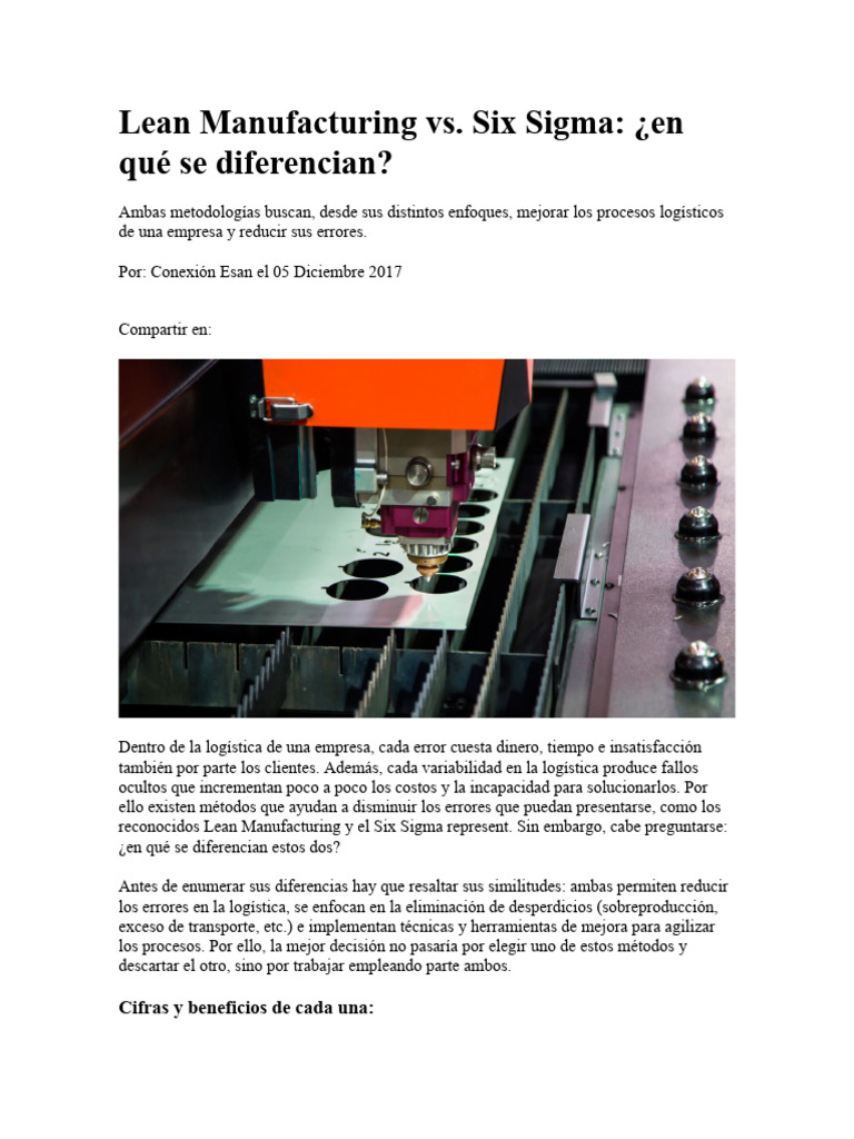 Lean Manufacturing vs. Six Sigma: Diferencias Clave | PDF | Lean ...