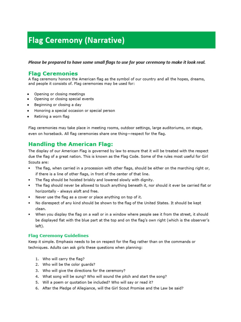 Flag Ceremonies | PDF | Flag | Flag Of The United States