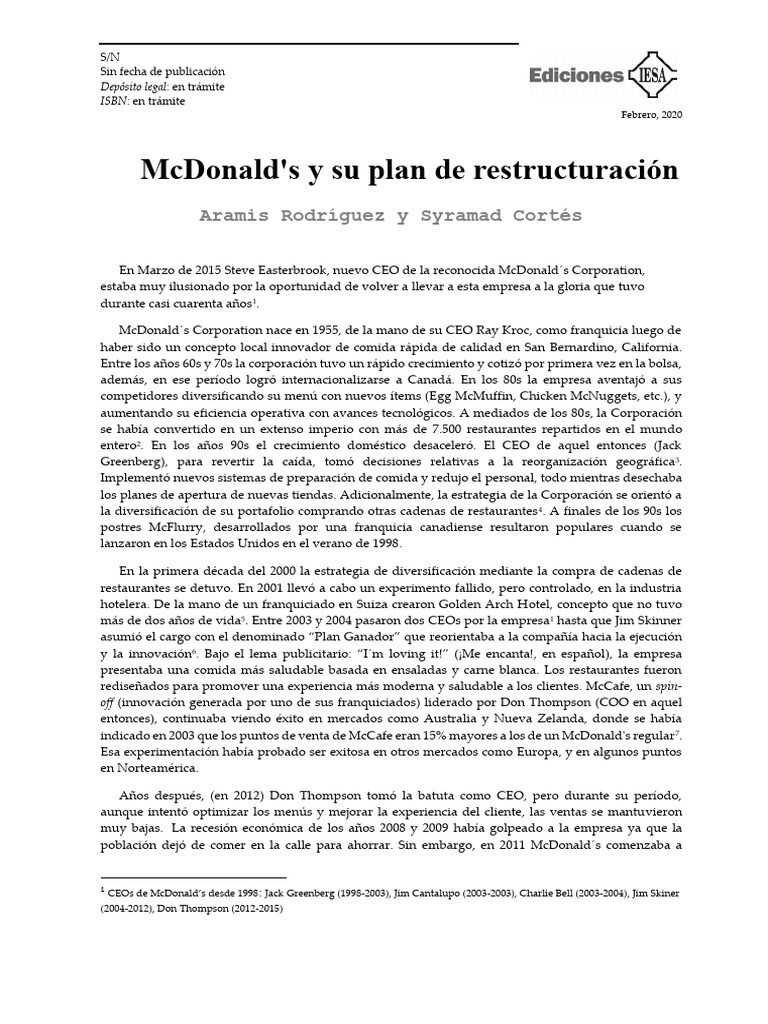 Caso MC Reestructuración | PDF | Mc Donald's | Economias