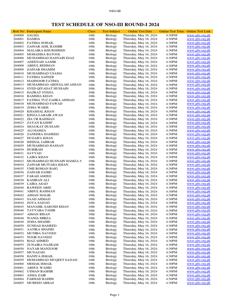 Test Schedule of NSO-III | PDF