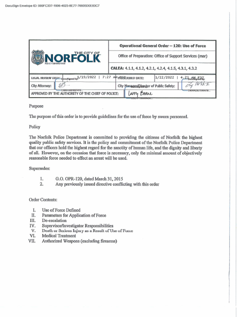 OPR-120 Use of Force Norfolk Police (01-24-22) - 202201260606103826 | PDF