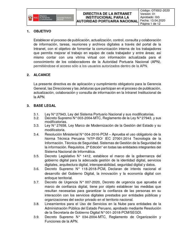 Directiva de La Intranet Institucional para La Apn | PDF | Foro de ...