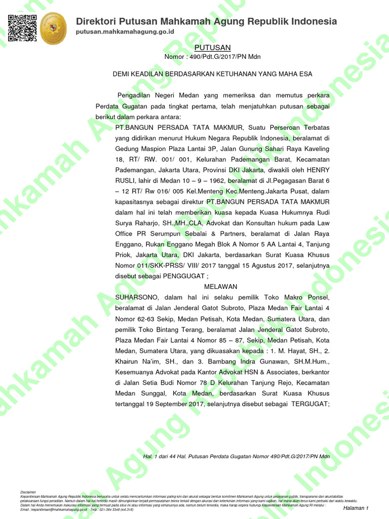 Putusan 490 PDT.G 2017 PN MDN Eksepsi | PDF