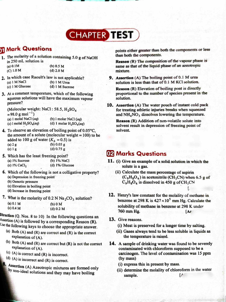Chemistry Holiday Homework Class XII | PDF