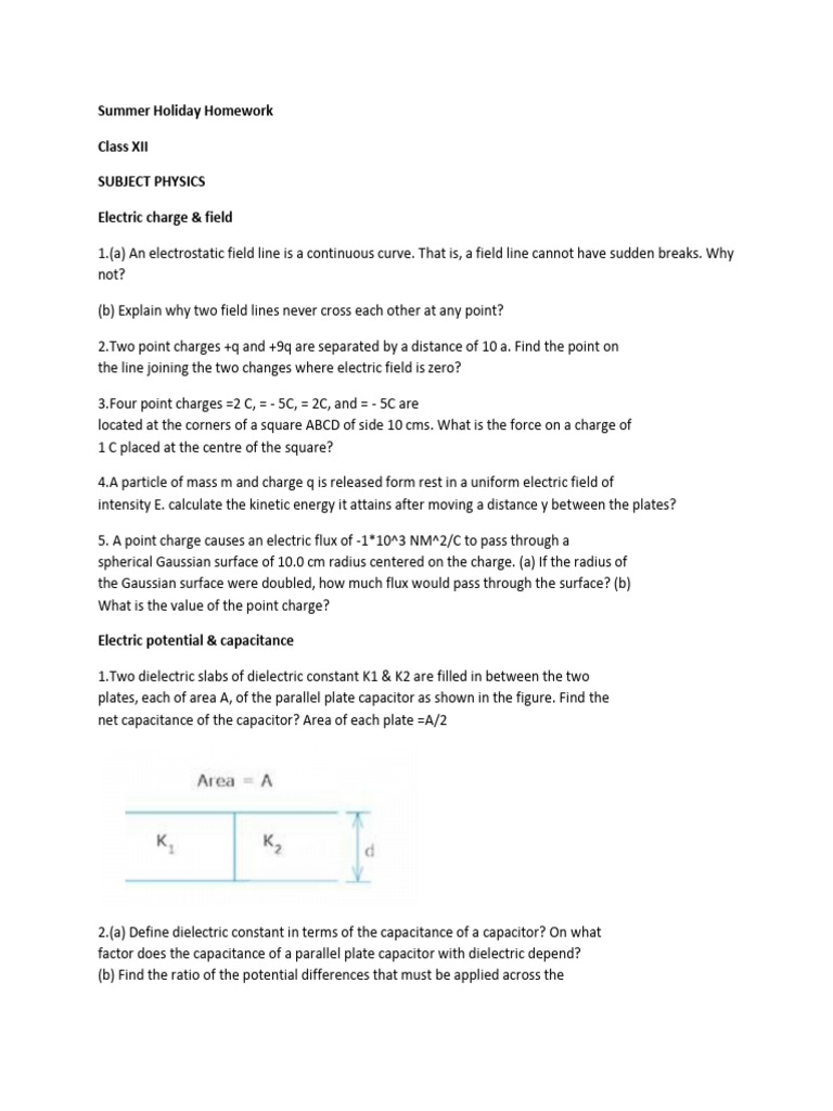 Physics Summer Holiday HW | PDF | Capacitance | Capacitor