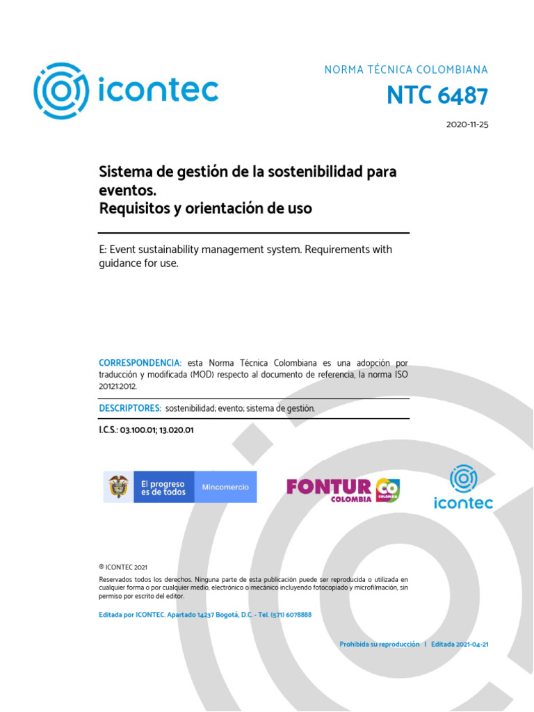NTC 6487 2021 Sistema de Gestion de La Sostenibilidad para Eventos ...