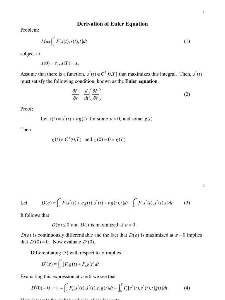 Derivation of Euler Equation | PDF | Calculus | Mathematical Relations